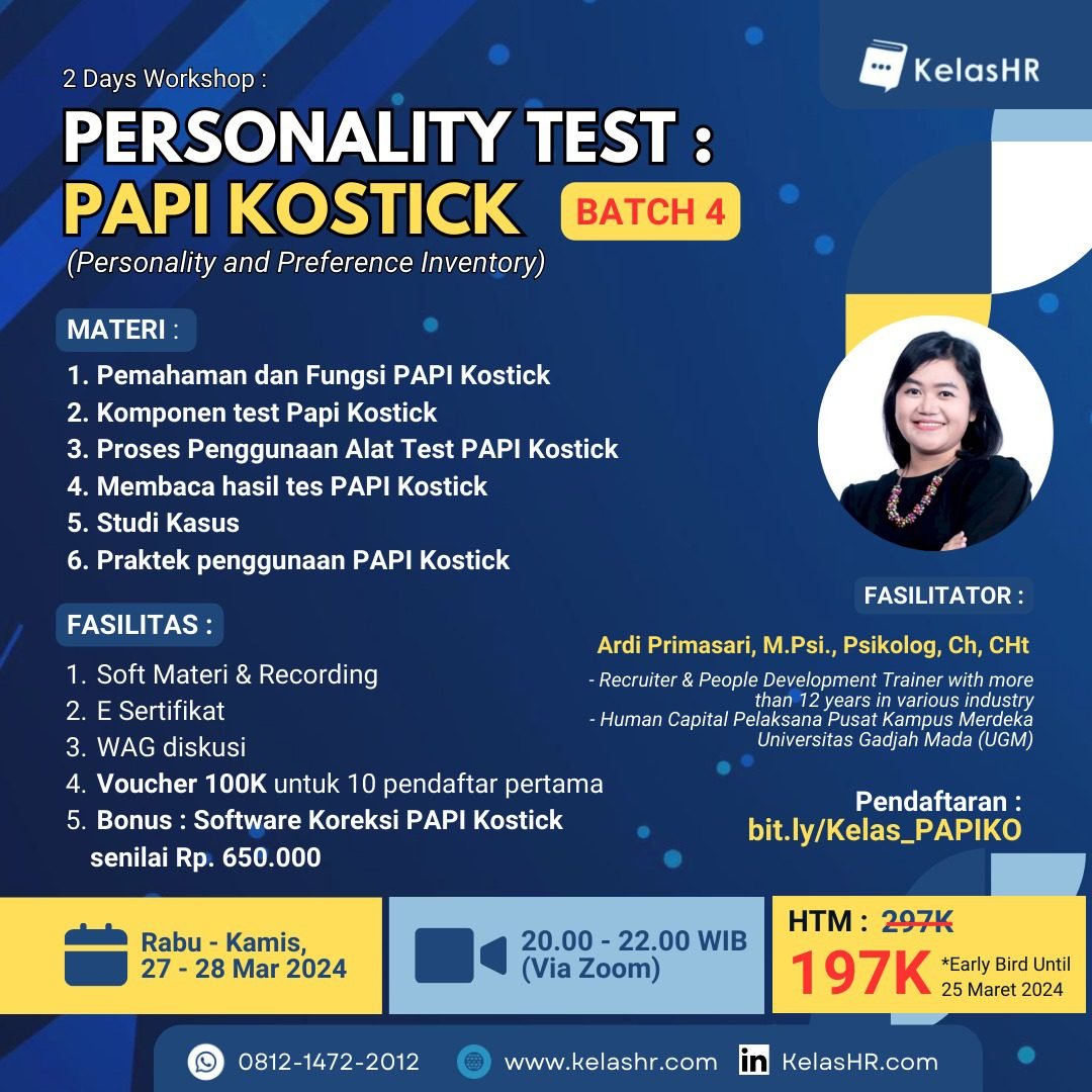 2 DAYS WORKSHOP PERSONALITY TEST PAPIKOSTICK - Kelas HR